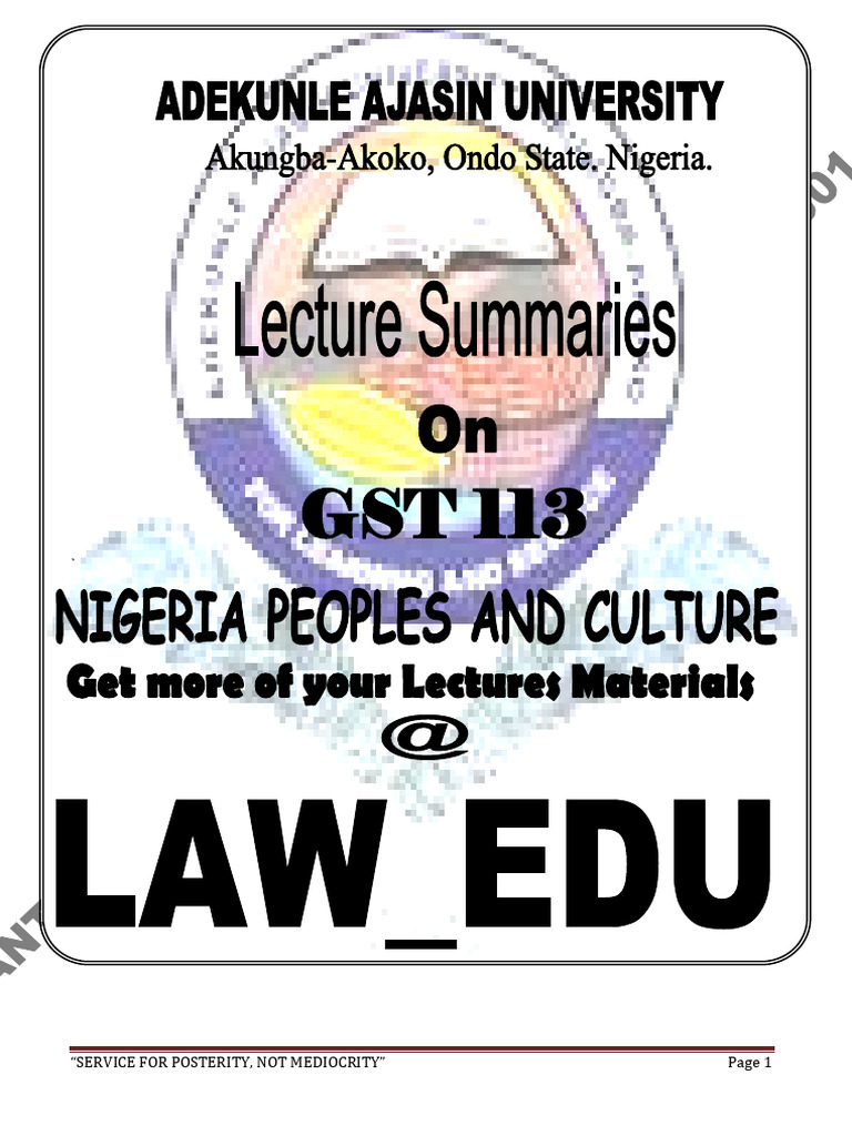 GST 113 - Nigeria Peoples and Culture | PDF