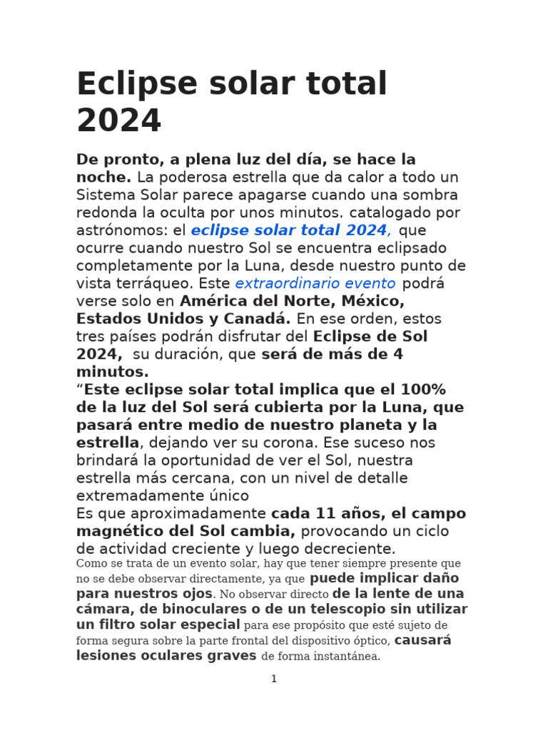 Eclipse Solar Total 2024 | PDF