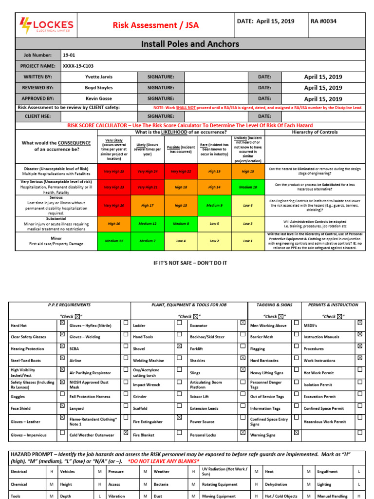 C00284-27 RA 0034 - JSA Install Poles and Anchors - A6V7Q6 | PDF