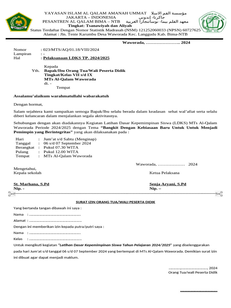 Surat Pemberitahuan Kegiatan LDKS | PDF