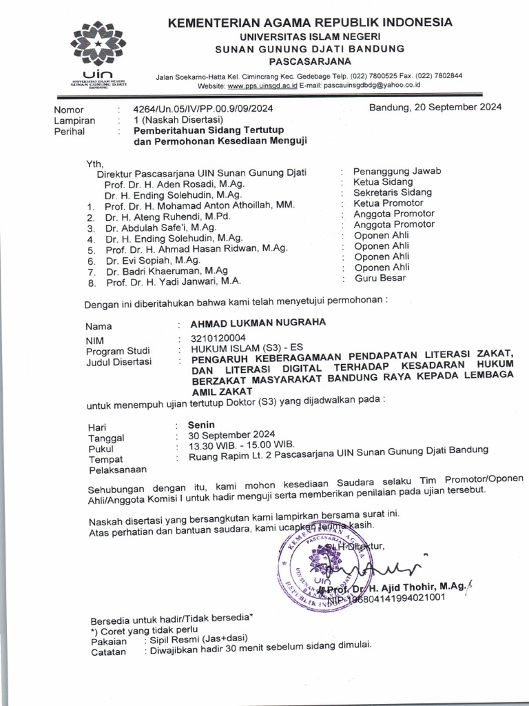 SK Tertutup An. Ahmad Lukman HI 30-09-2024 Jam 13.30 WIB. Revisi | PDF