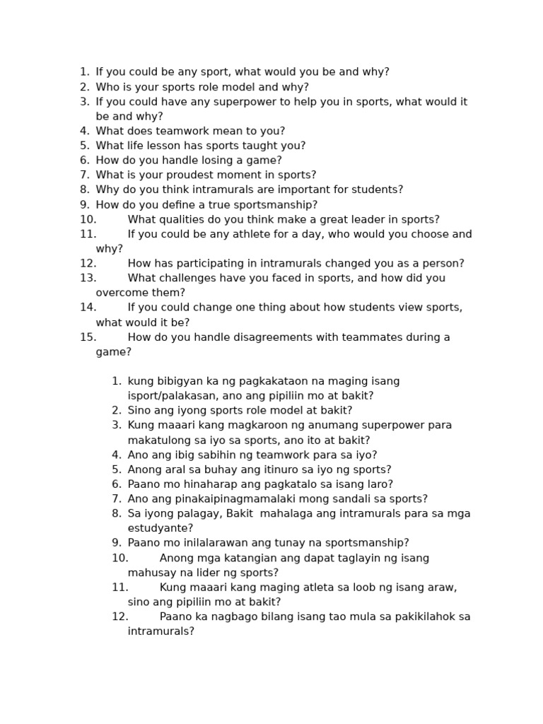 Proposed Questions For Mr. and Ms. Intrams | PDF