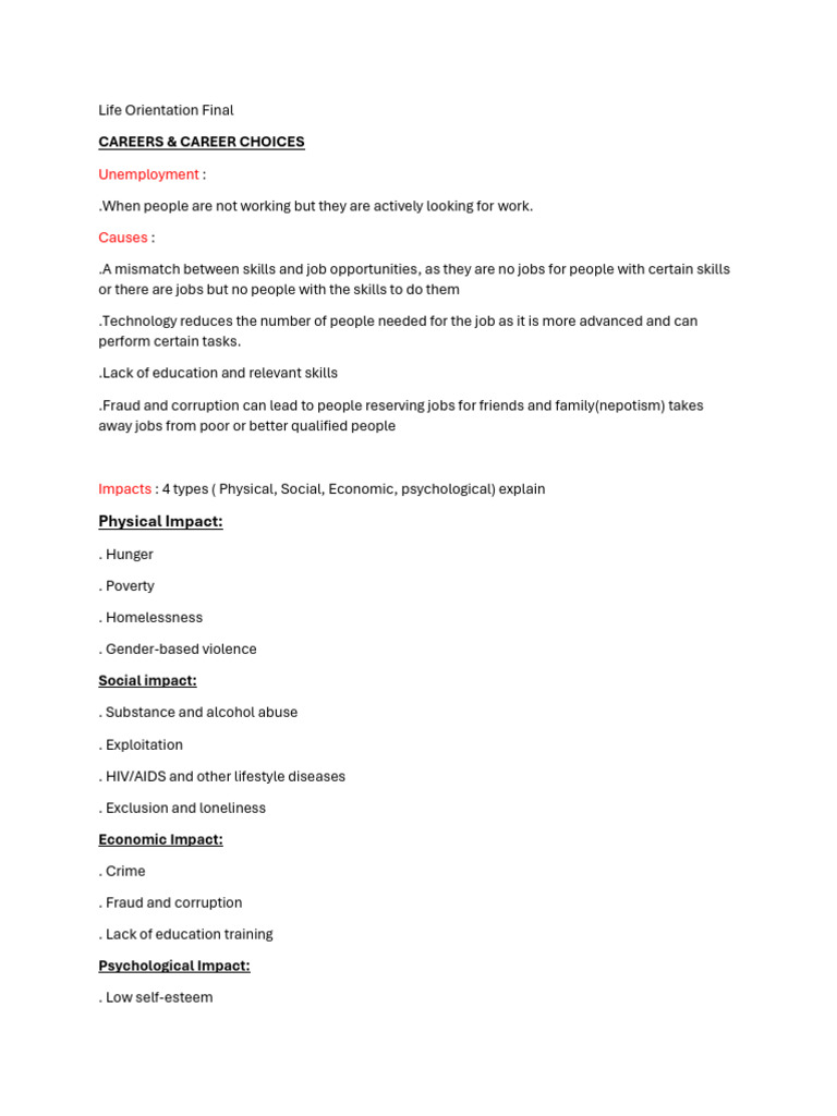 Life Orientation Careers and Career Choices | PDF