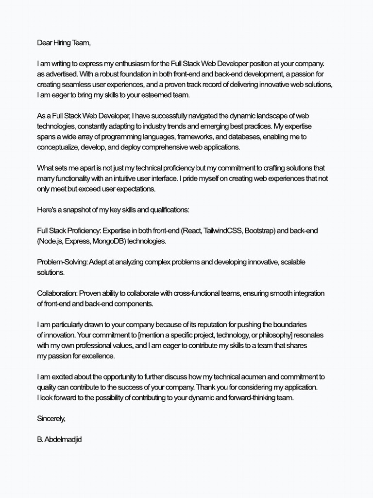 Full Stack Cover Letter | PDF