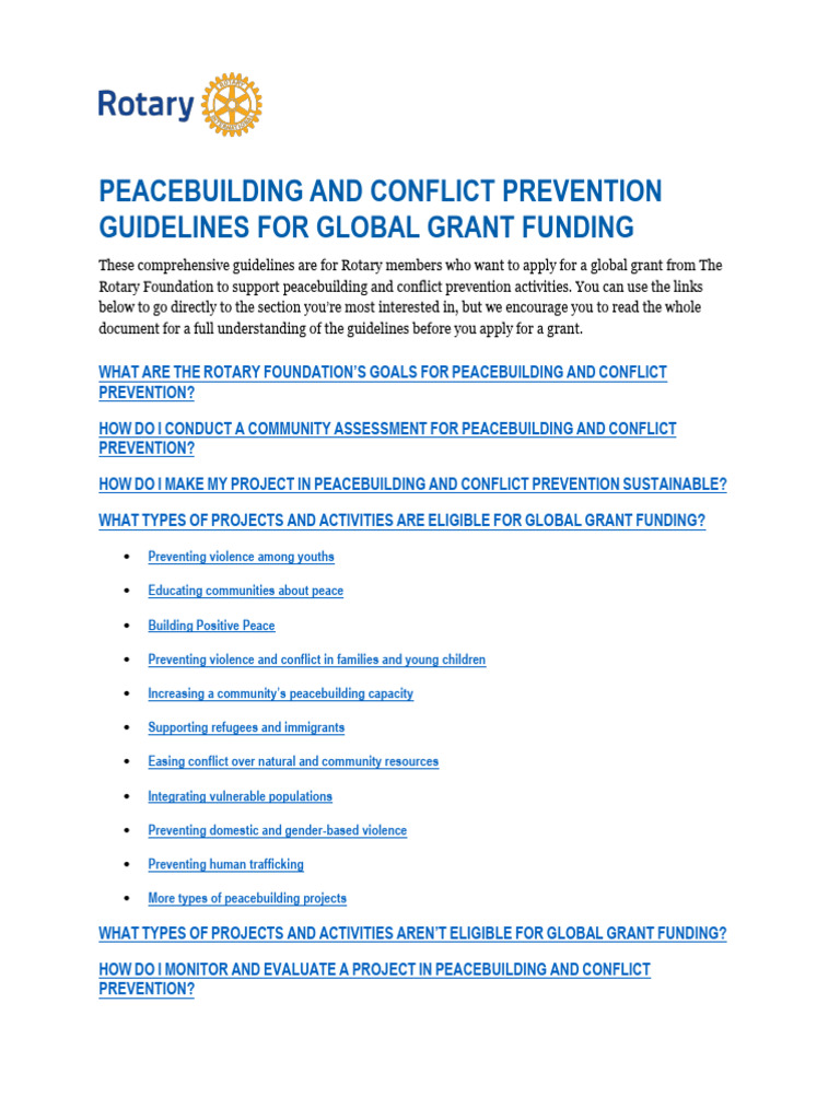 Peacebuilding and Conflict Prevention Guidelines Global Grant Funding ...