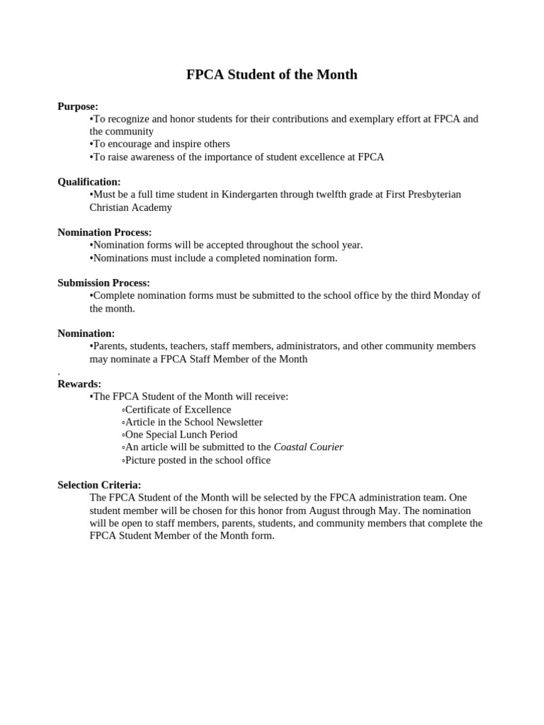 FPCA Sudent of the Month | PDF