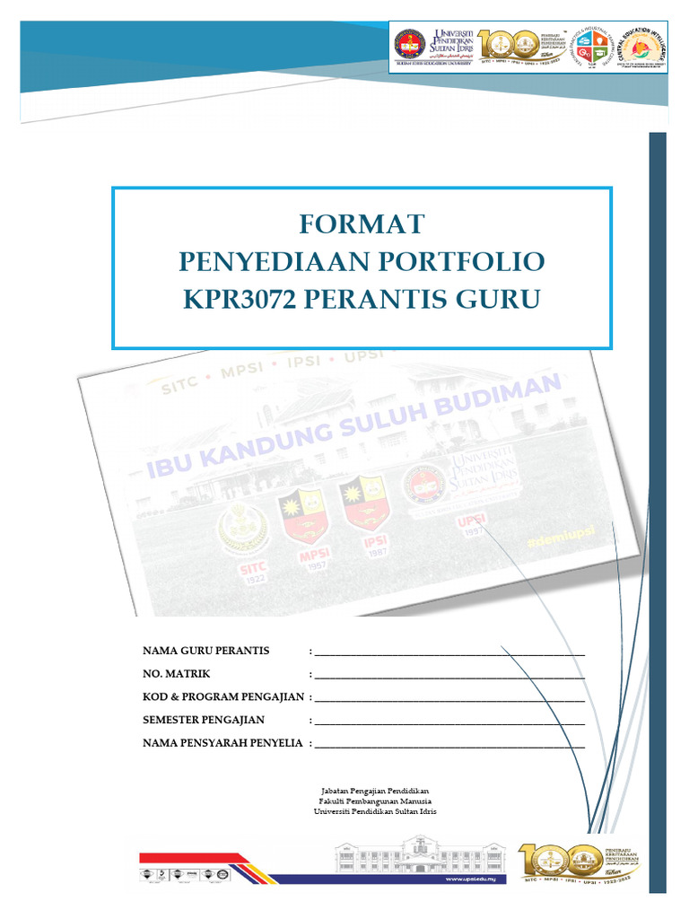 Format Penyediaan Portfolio KPR3072 Perantis Guru - JPP | PDF