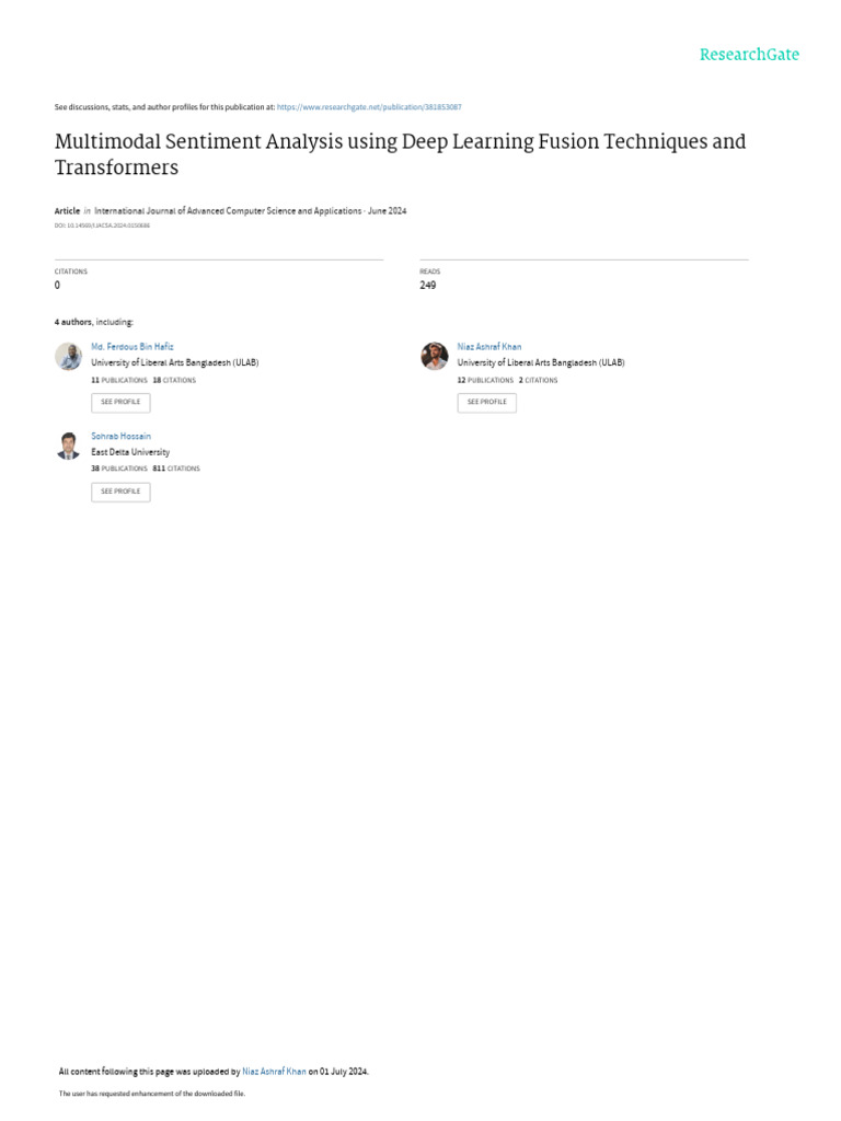Paper 86 Multimodal Sentiment Analysis Using Deep Learning Pdf