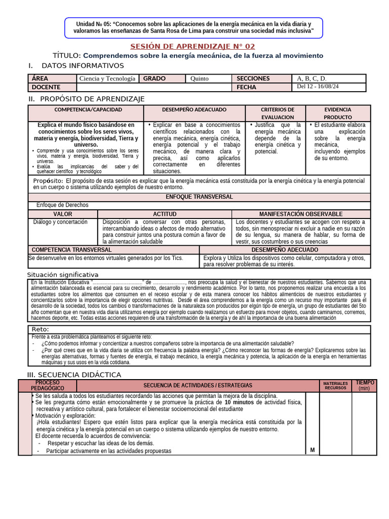 UNIDAD 5 - SESIÓN - SEM 2 - CyT 5° | PDF
