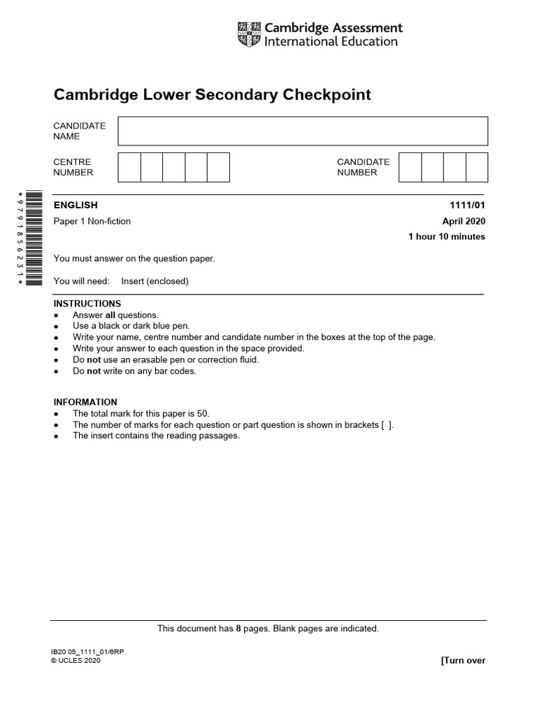 English Y9 Apr P1+Insert | PDF