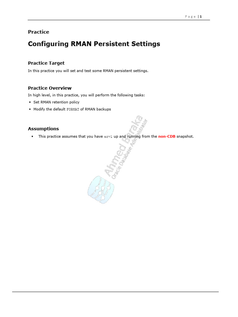 Practice - Configuring RMAN Persistent Settings | PDF