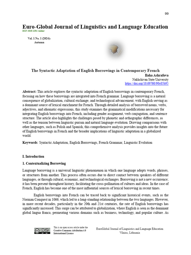 The Syntactic Adaptation Of English Borrowings In Pdf