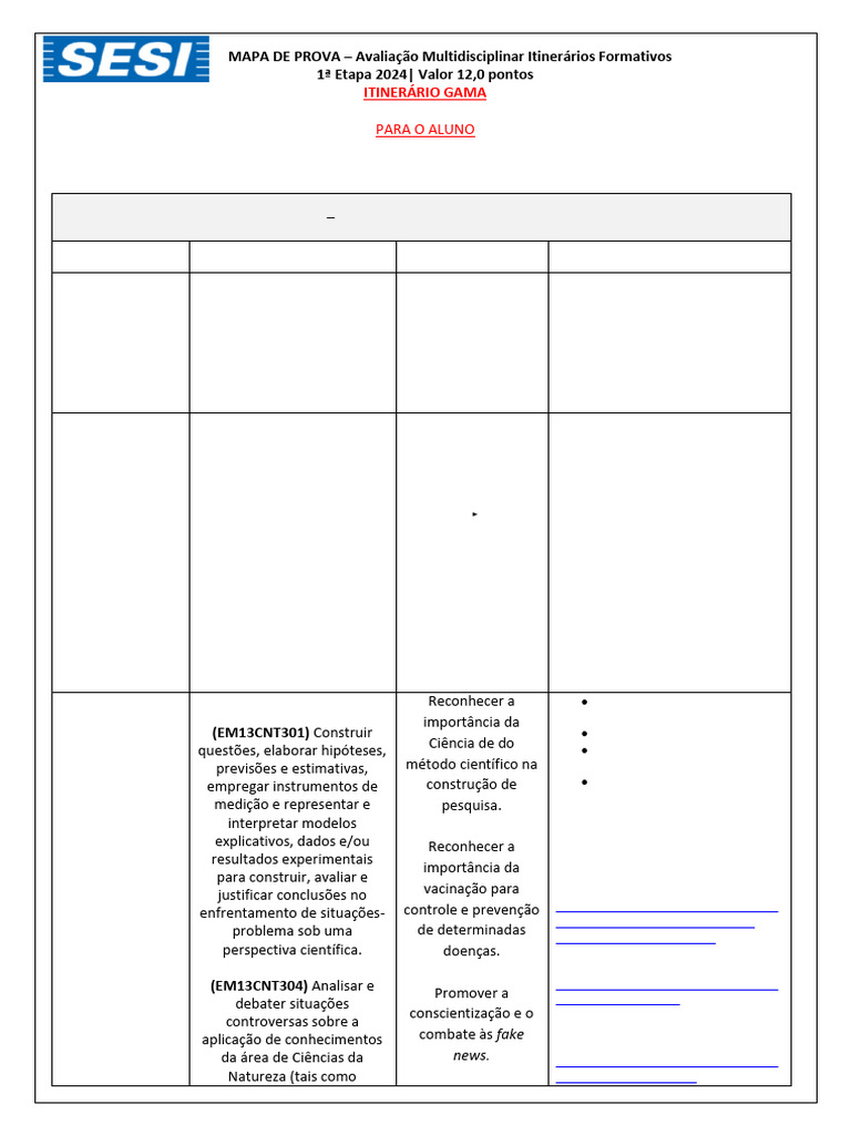 Mapa de Prova - Aluno 1 Gama | PDF