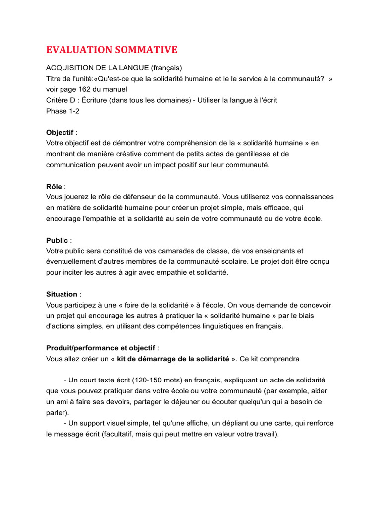 Evaluation Sommative | PDF