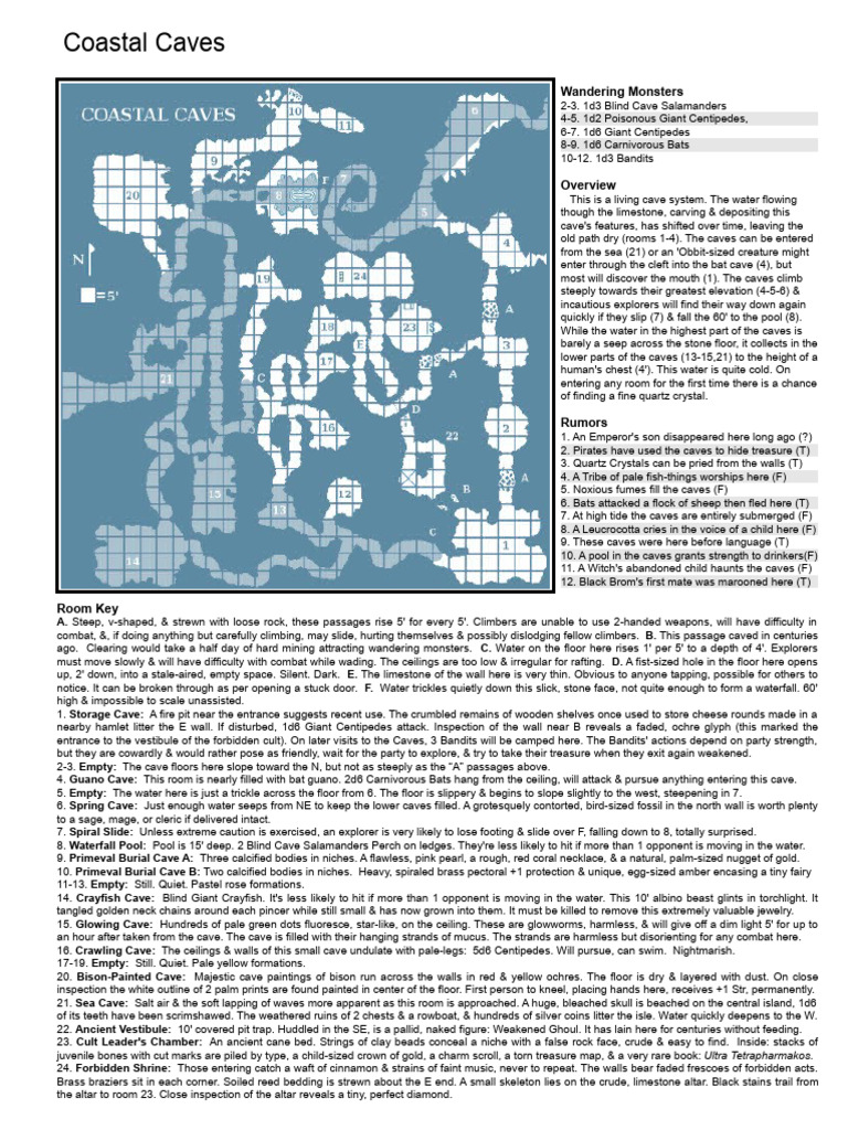 One Page Dungeon - Coastal Caves | PDF