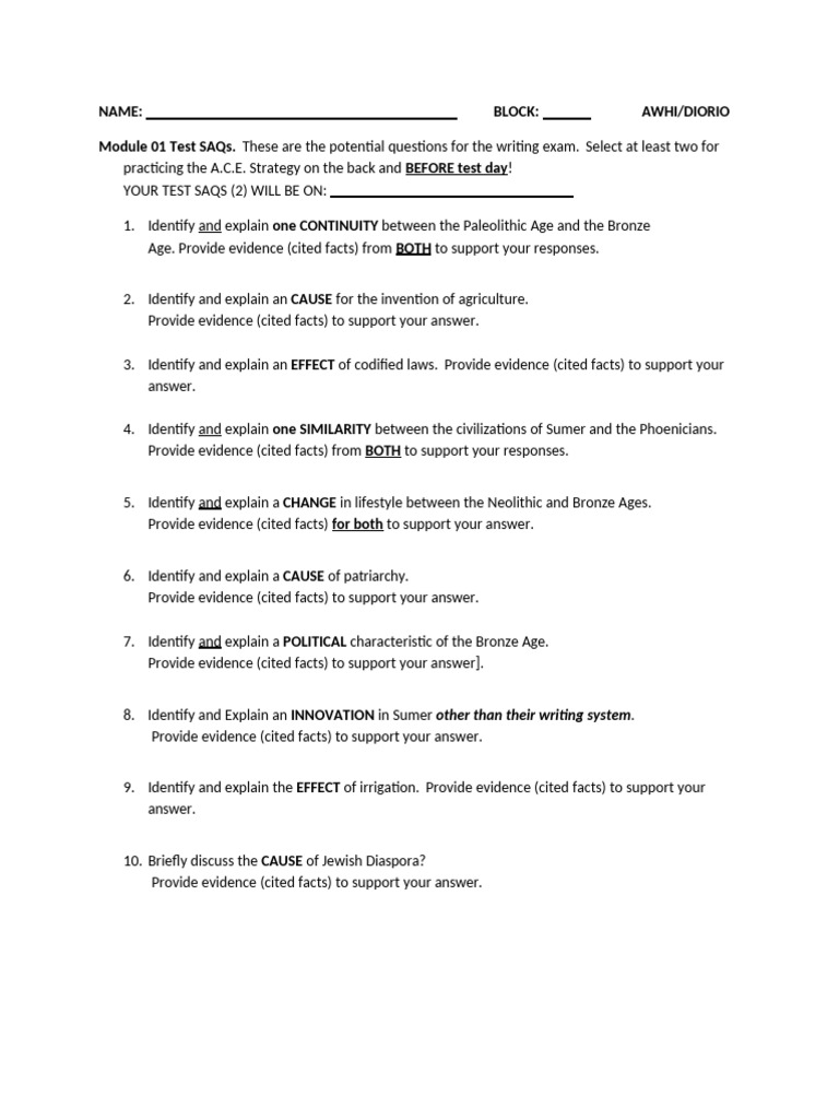 Module 01 SAQ Practice Sheet - 24 - 25 | PDF