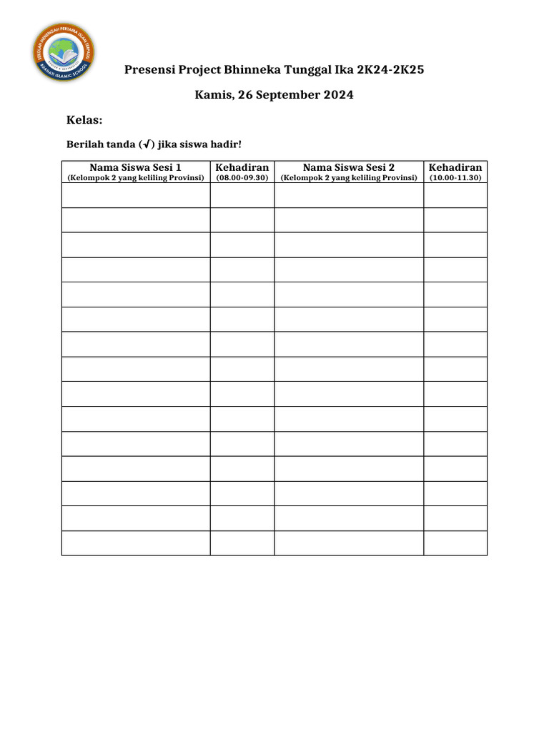 Presensi Project Bhinneka Tunggal Ika 2K24 | PDF