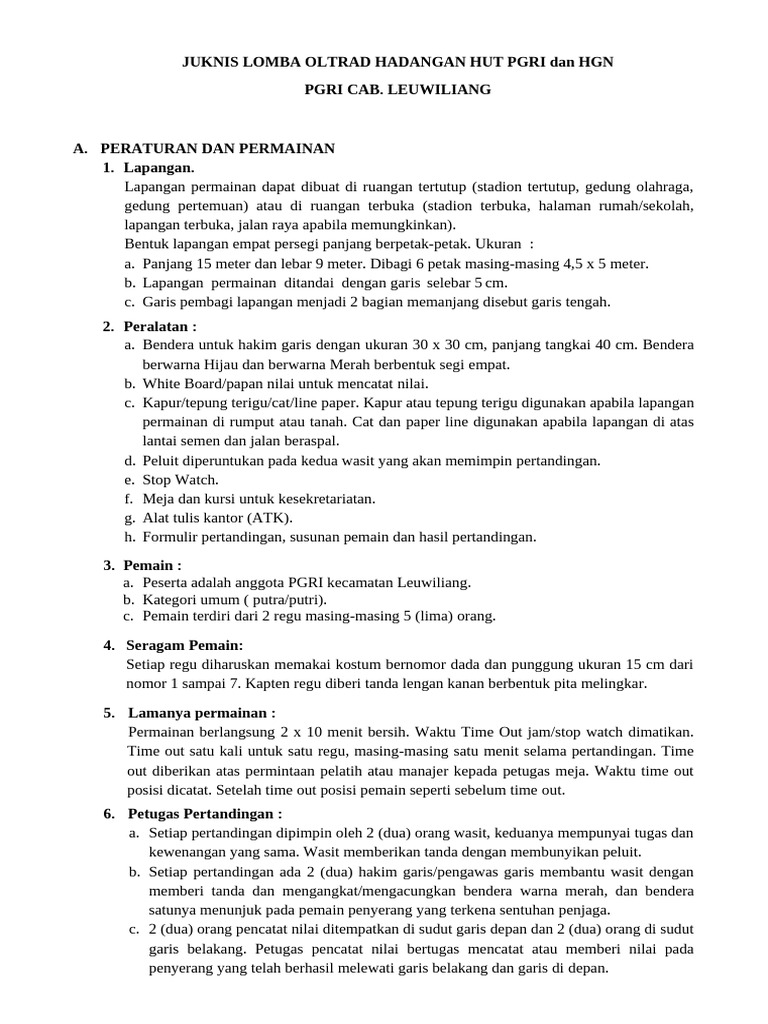 JUKNIS LOMBA OLTRAD HADANGAN HUT PGRI Dan HGN | PDF
