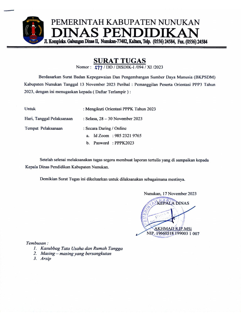 Surat Tugas Orientasi PPPK | PDF