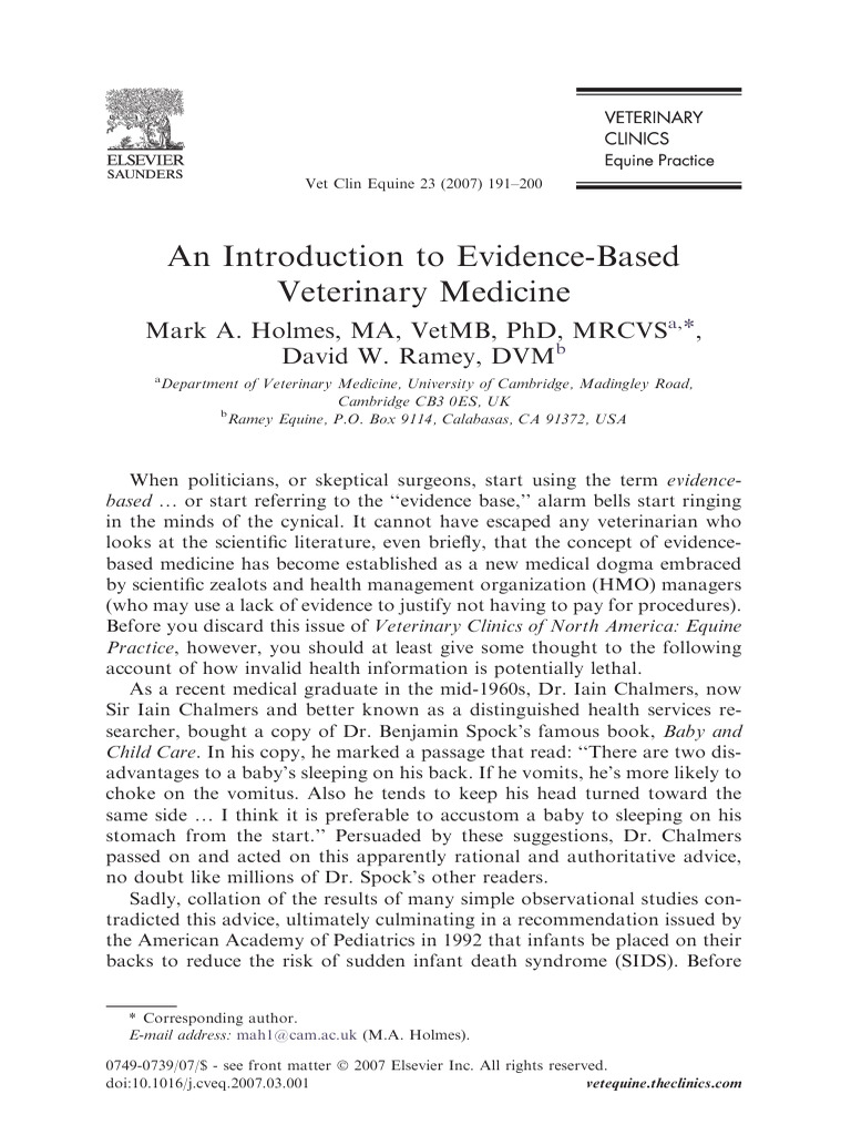 An Introduction To Evidence Based Veterinary Medicine | PDF