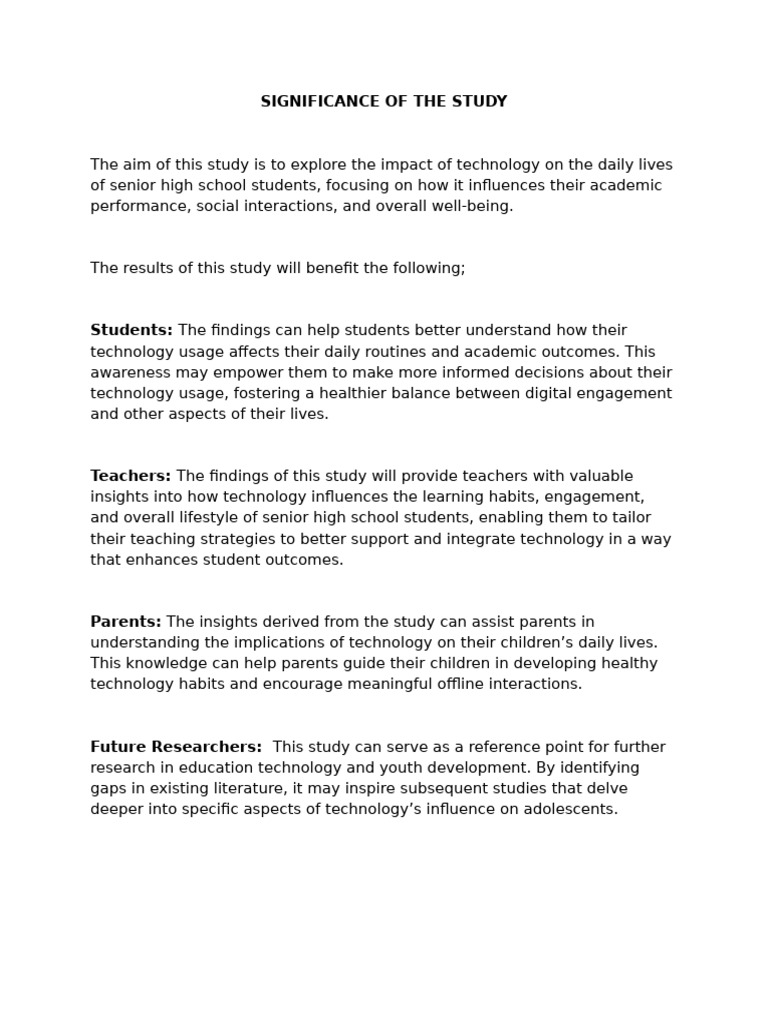 Significance of The Study | PDF