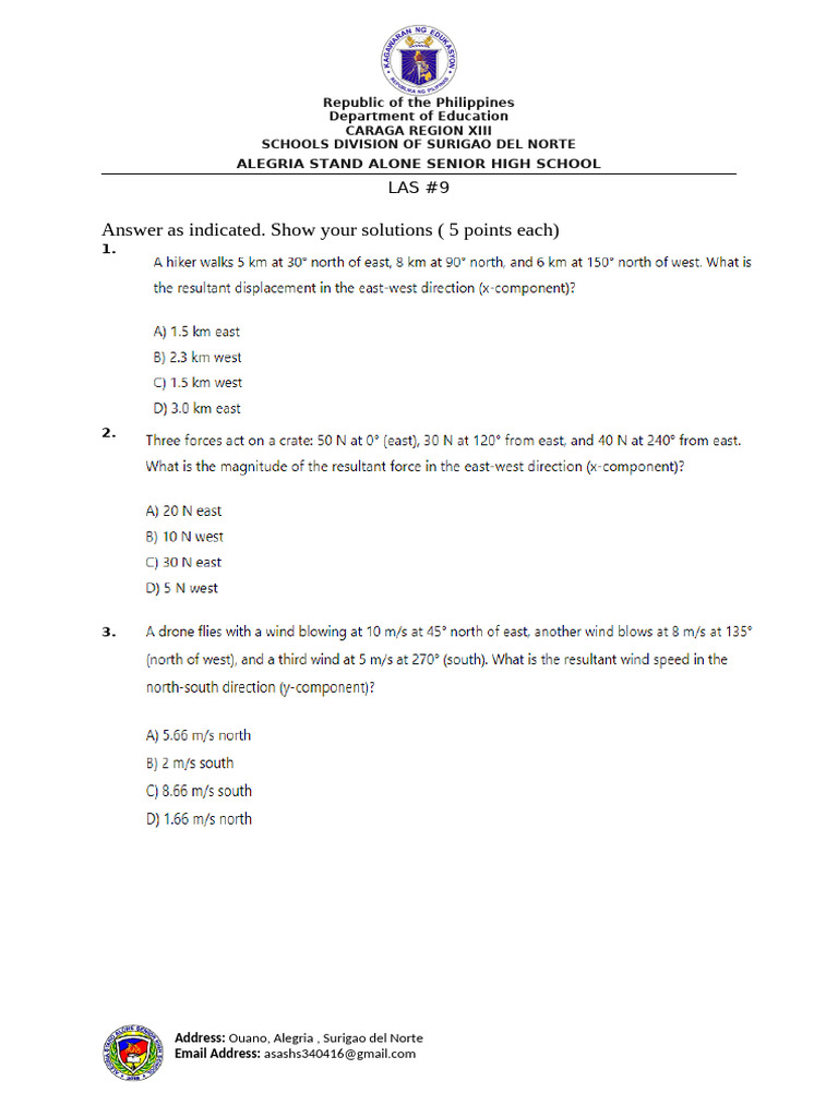 LAS 9. Adding Vectors by Component Method | PDF