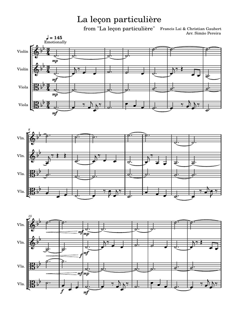La Lecon Particuliere - Francis Lai y Christian Gaubert - Partitura y ...