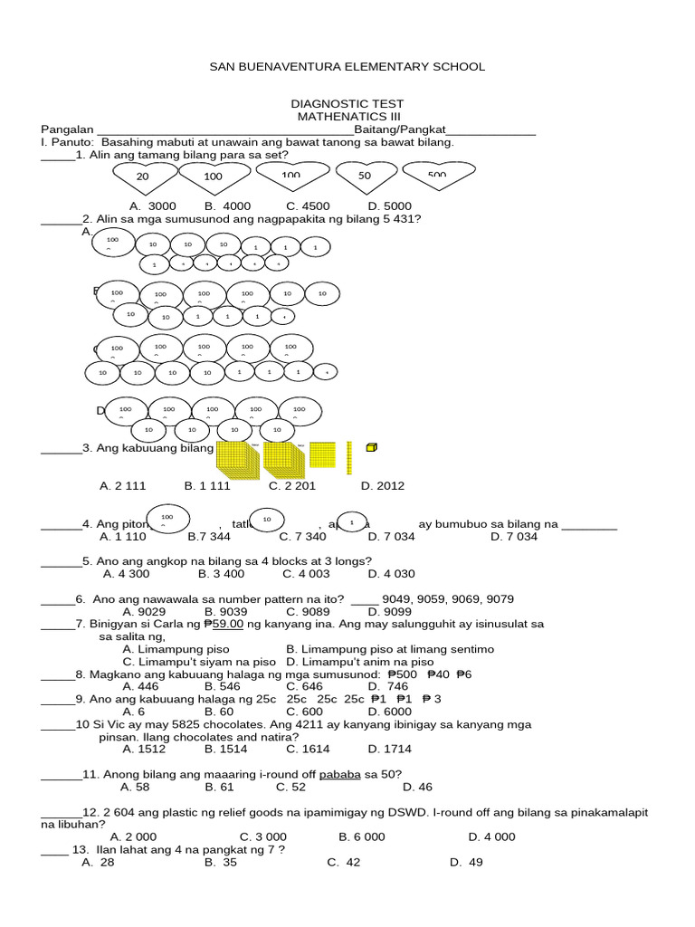 DIAGNOSTIC-TEST-MATH-SCIENCE-ENGLISH | PDF