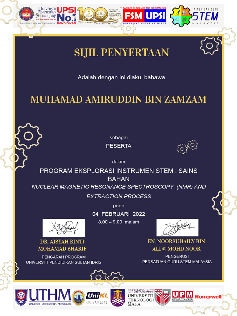 SIJIL KEHADIRAN PROGRAM EKSPLORASI STEM BAHAN - SAINS BAHAN (SIRI 5) | PDF