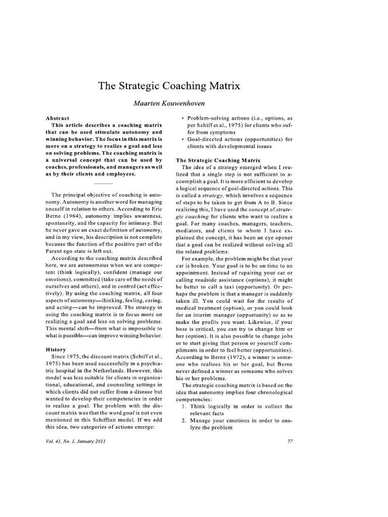 The Strategic Coaching Matrix | PDF