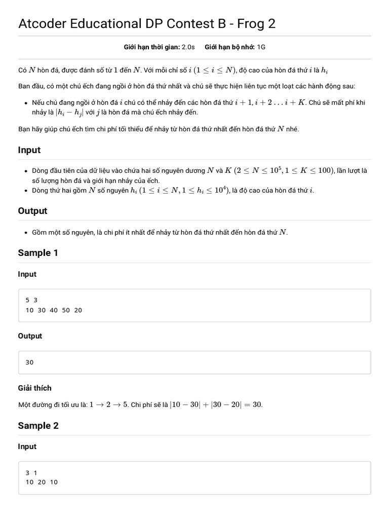 Atcoder Educational DP Contest B - Frog 2 - VNOJ - VNOI Online Judge | PDF