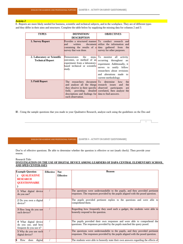 Adto 20232024 q4 Activity On Survey Questionnaire | PDF