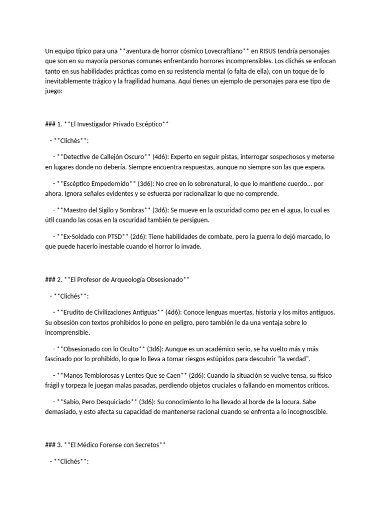 Risus Coc Personajes | PDF