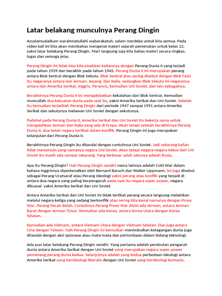 Latar Belakang Perang Dingin | PDF