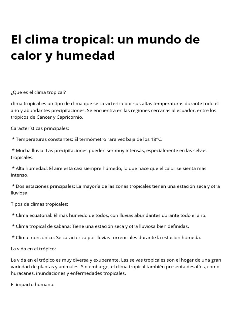 Aquí Tienes Un Reportaje Sobre El Clima Tropical, Adaptado para Ser ... Aquí Tienes Un Reportaje Sobre El Clima Tropical, Adaptado para Ser ...