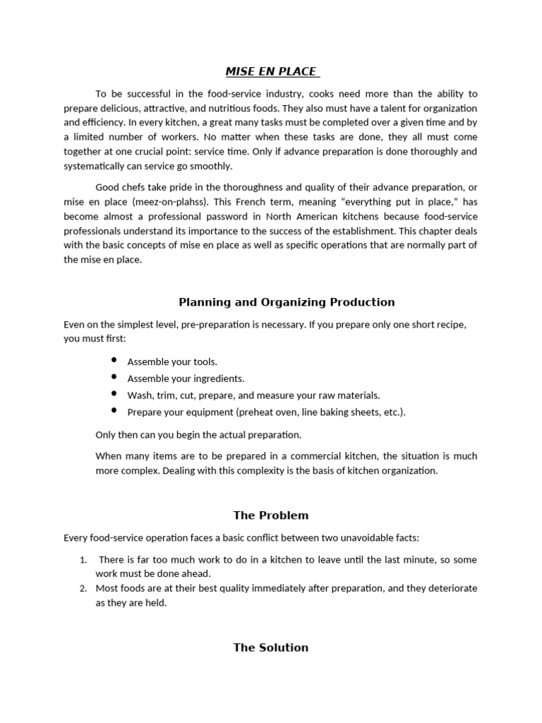 Mise en Place | PDF