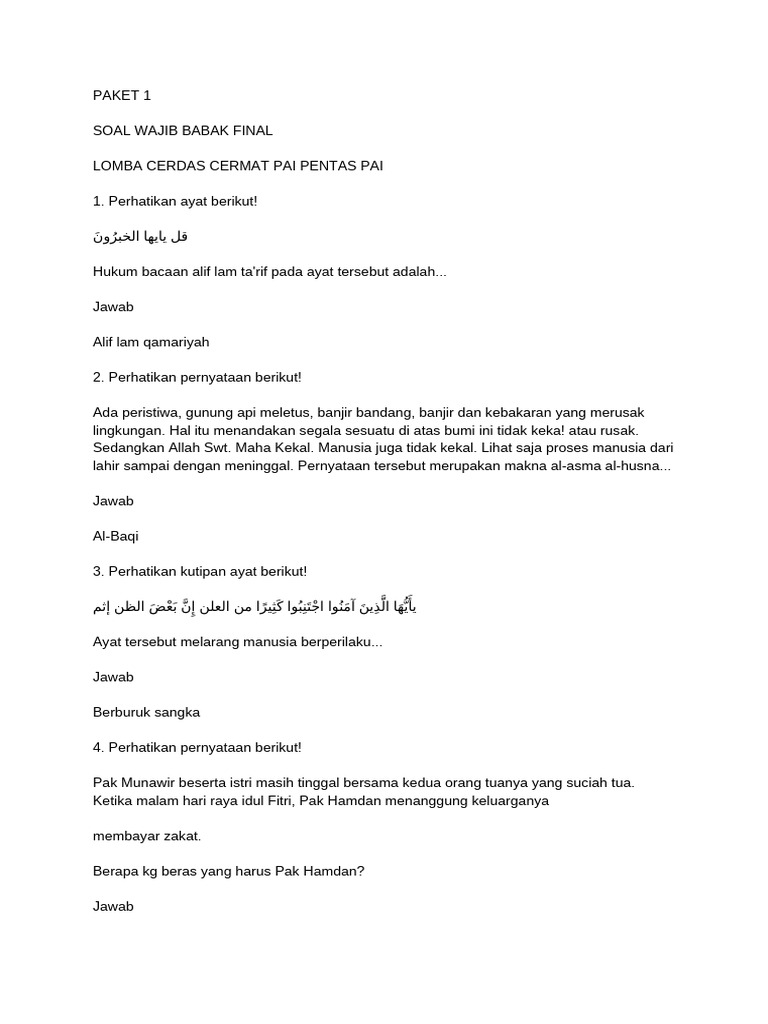 Soal Final LCC Pai | PDF | Semitic Words And Phrases