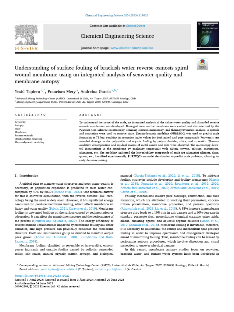 Understanding of Surface Fouling of Brackish Water Reverse Osmosis ...