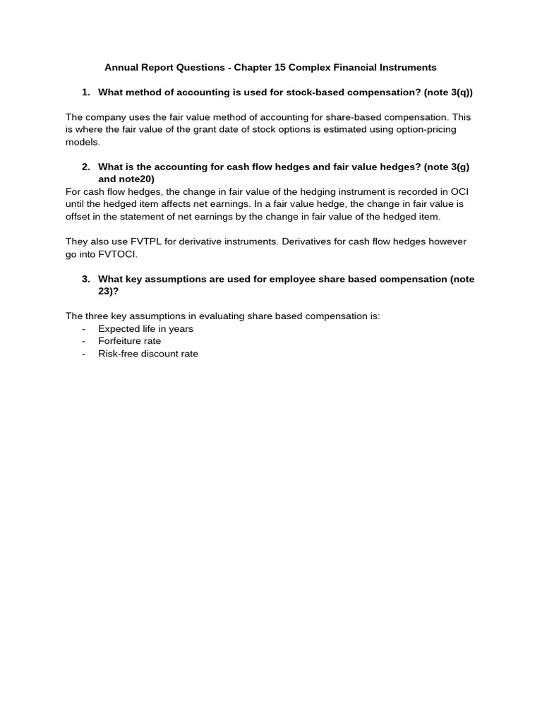 Annual Report Questions - Chapter 15 Complex Financial Instruments | PDF