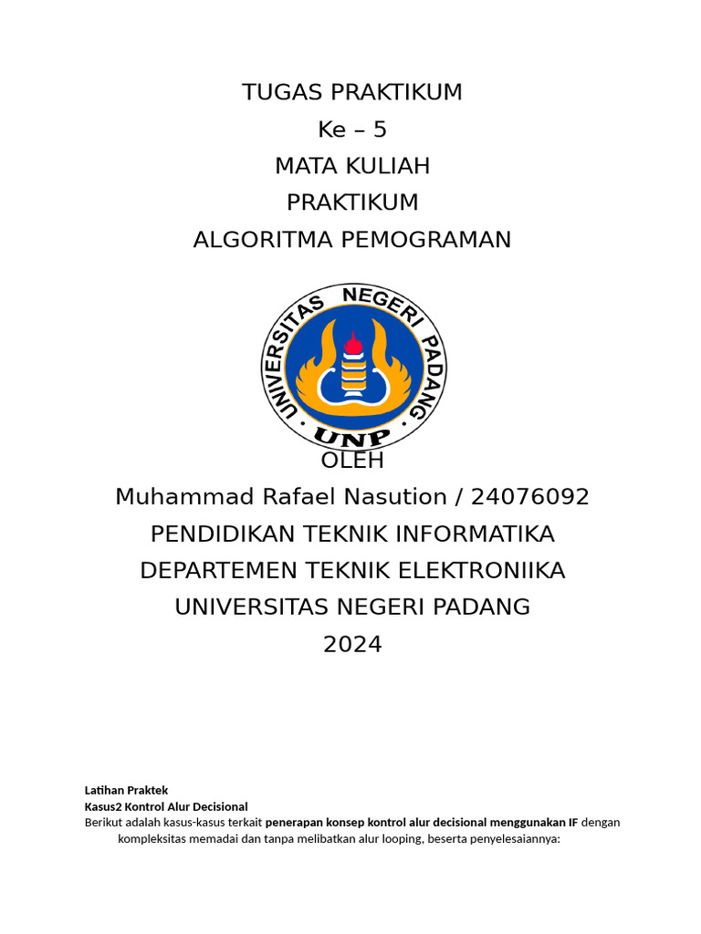 Laporan Prk. Jobsheet Ke-5 ALGO Muhammad Rafael Nasution 24076092 | PDF