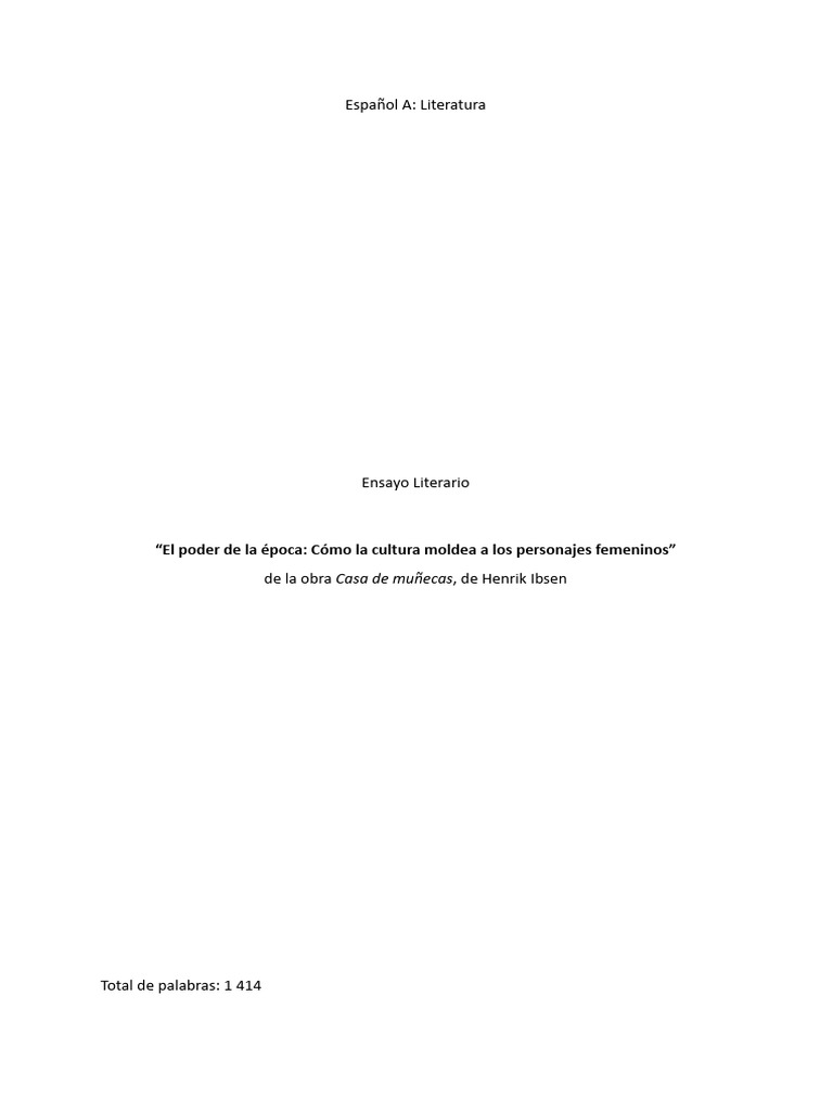 Ensayo - CASA DE MUÑECAS - Nelly Sofía Elizondo Gutiérrez | PDF