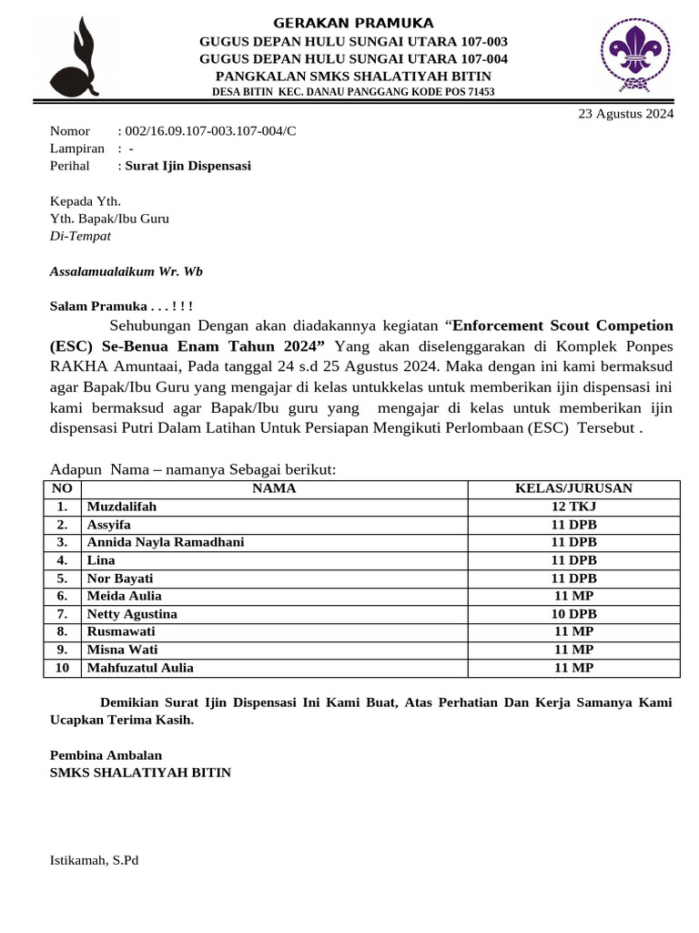 Contoh SURAT DISPEN | PDF