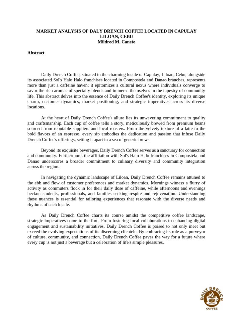 Market Analysis of Daly Drench Coffee - Mildred Canete | PDF