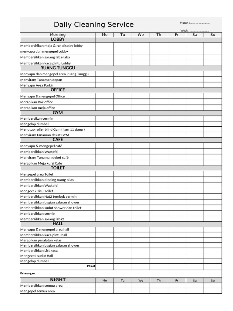 Checklist Cleaning | PDF