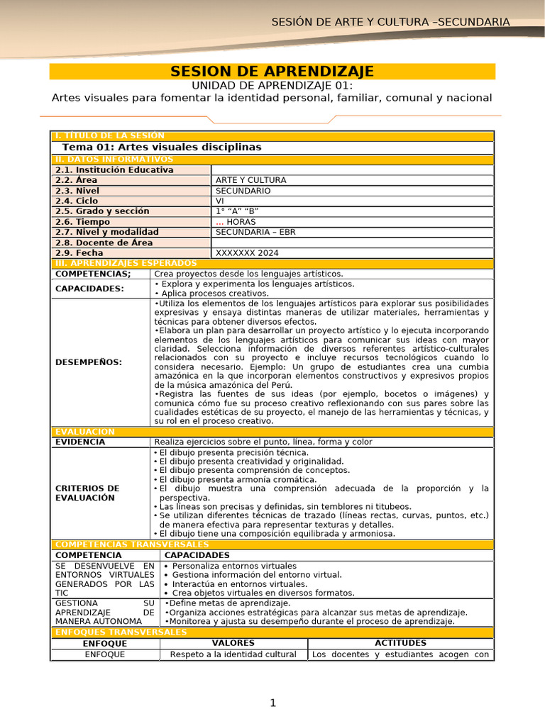 1º2º Sec. Sesion Actv 02. Arte y Cultura 2024 | PDF
