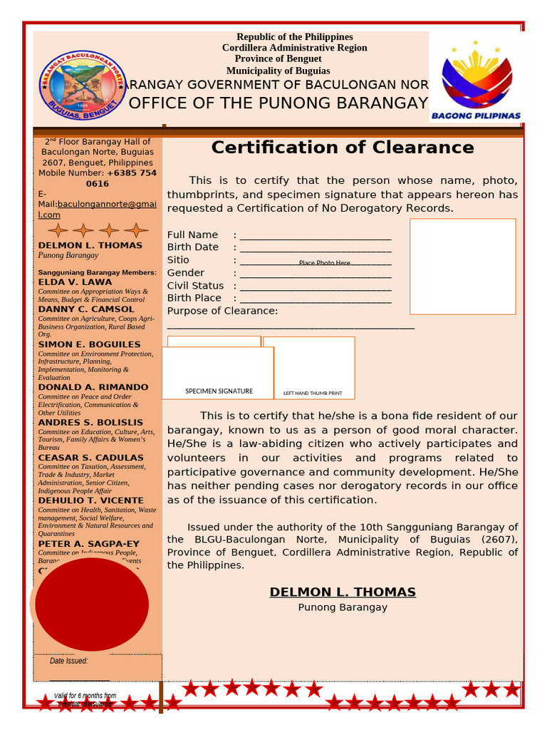 BARANGAY CLEARANCE Format | PDF