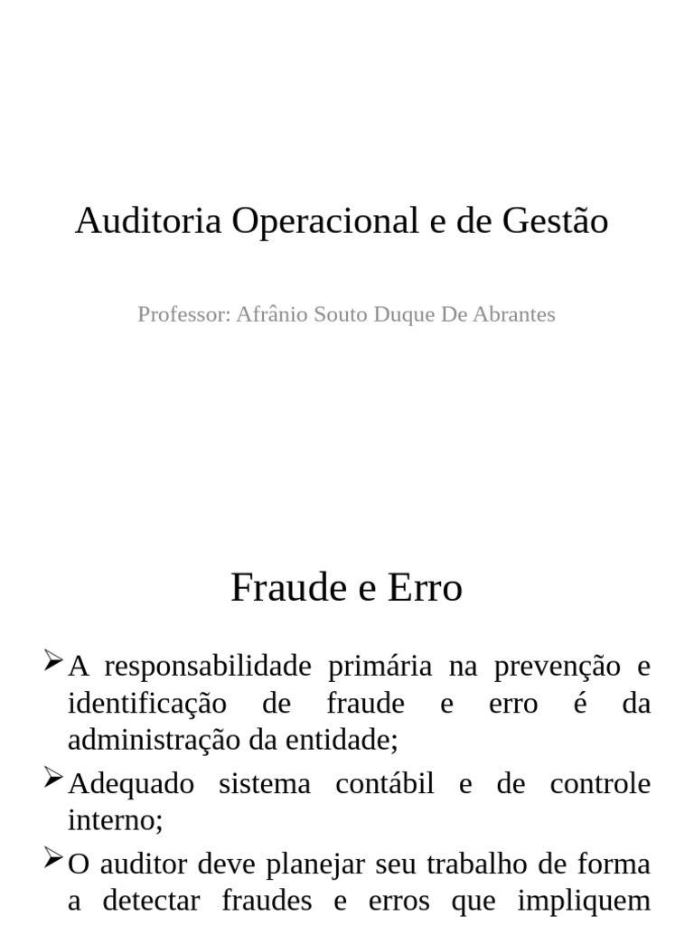 Auditoria Operacional e de Gestão Slide 03-1 | PDF