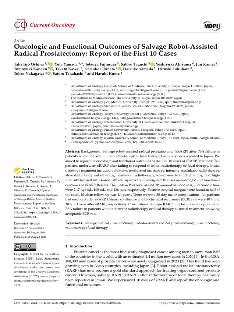 Oncologic and Functional Outcomes of Salvage Robot-Assisted Radical Prostatectomy | PDF