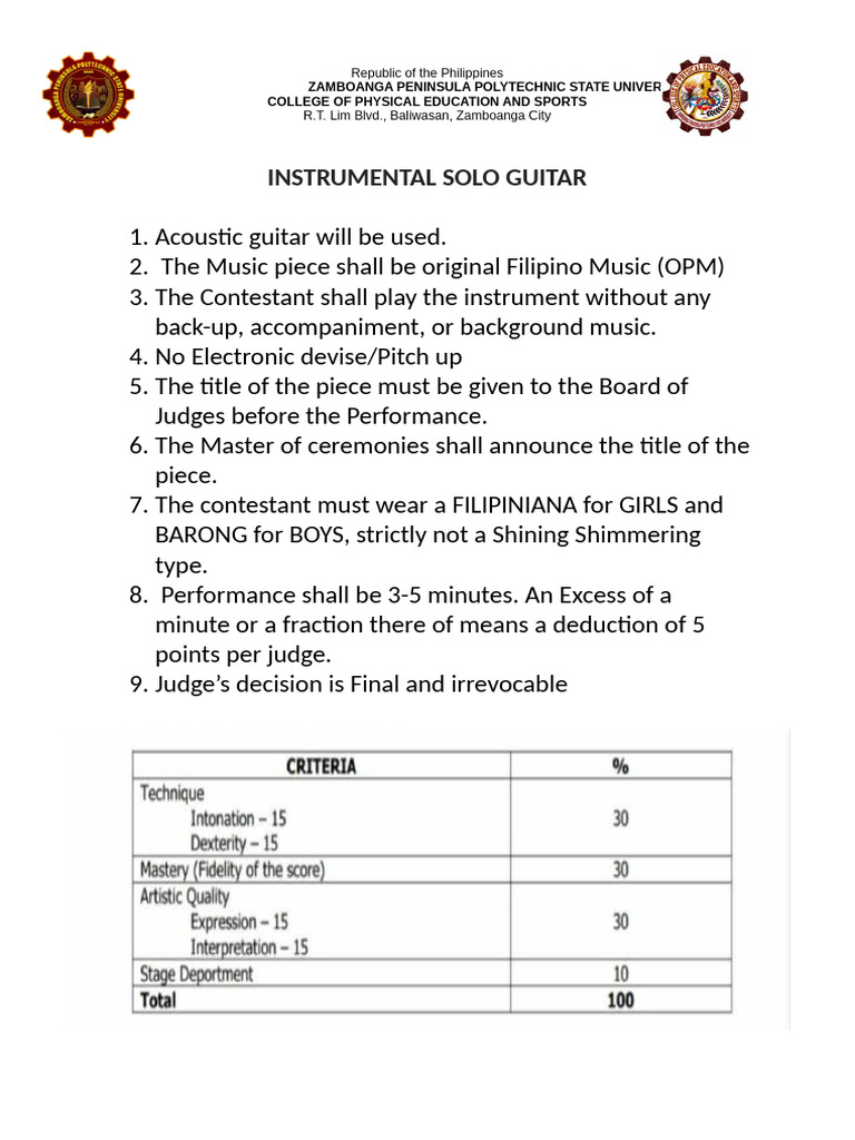 Instrumental Solo Guitar Guidelines | PDF