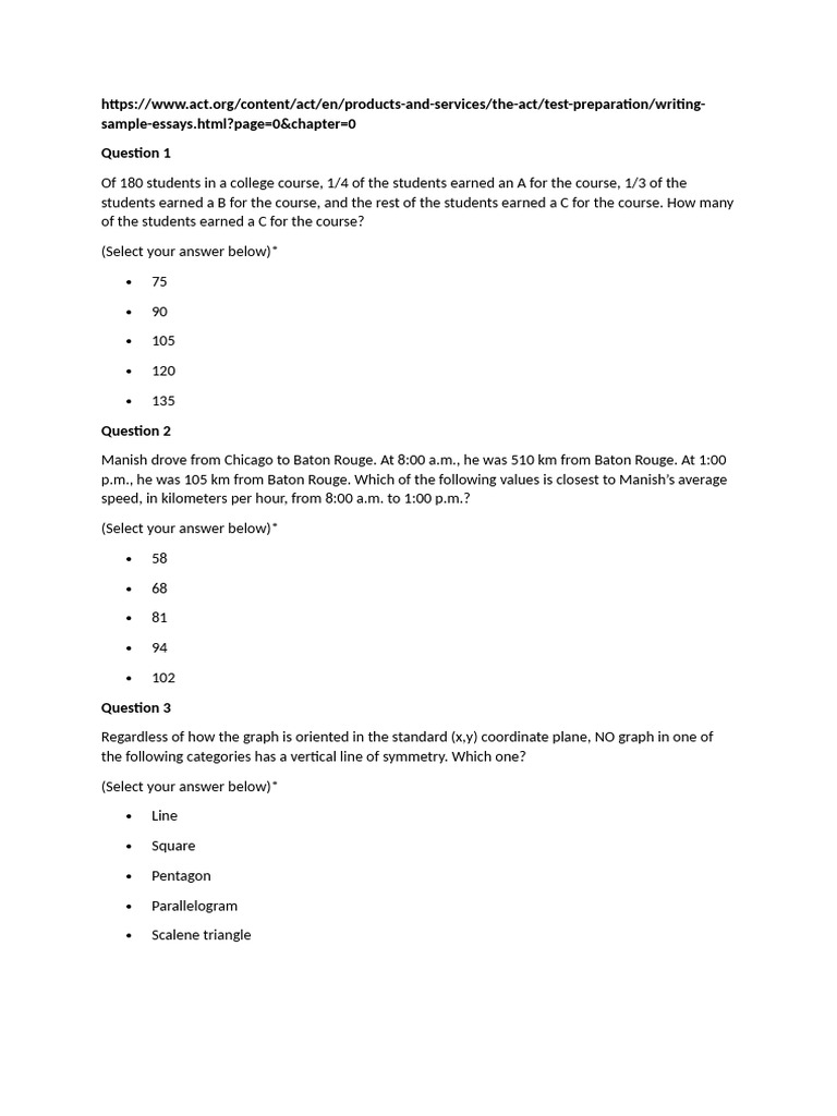 Sample Test Papers ACT | PDF